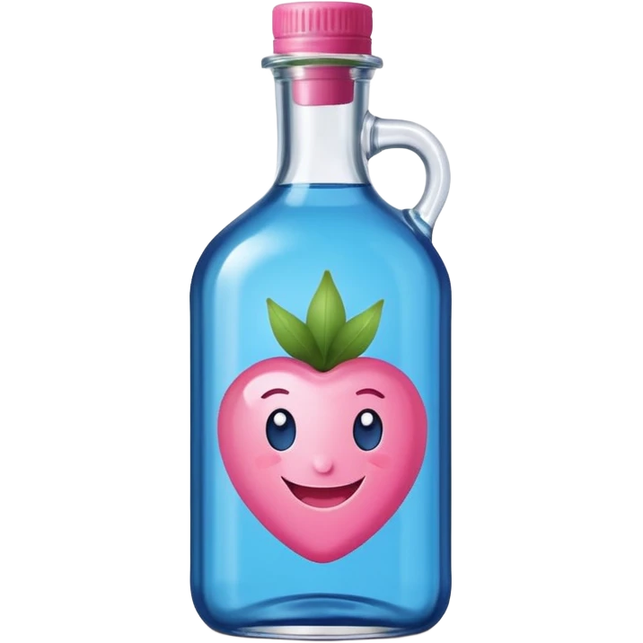 Smiling bottle of oil blue top pink outside with logo that says berry ...