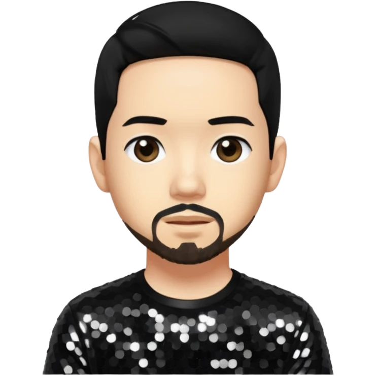Mike Shinoda with black hair, black sequin shirt emoji | AI Emoji Generator