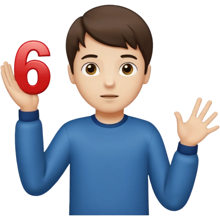 A boy shrugging with the number 6 over one hand and the number 7 over ...