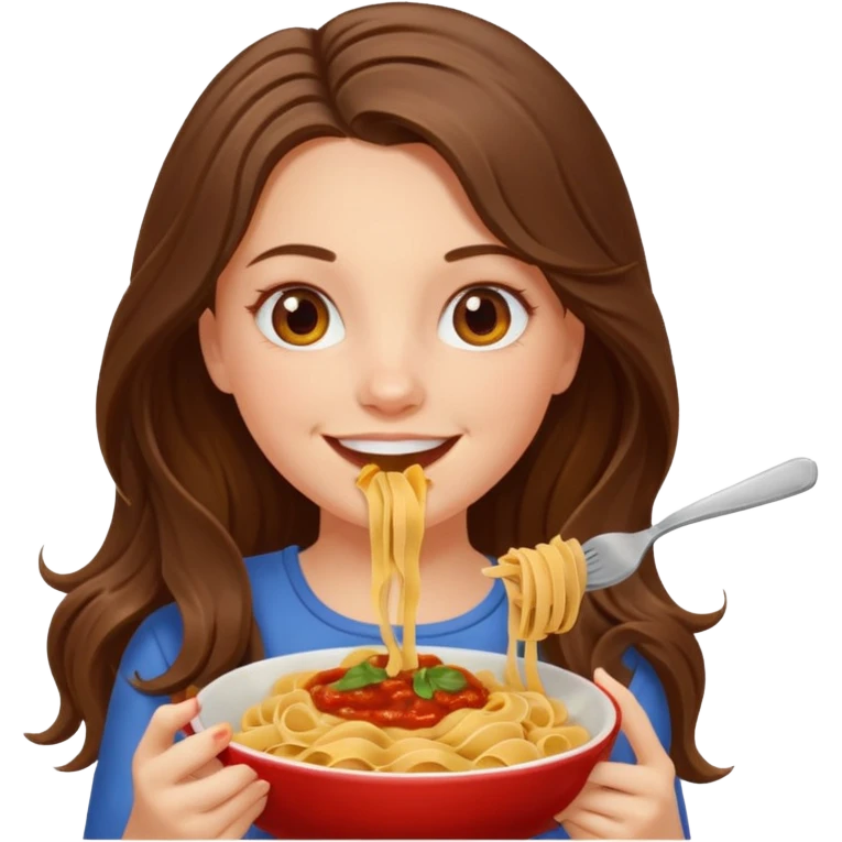 smiling white long brunette hair girl with hazel eyes with pasta emoji ...