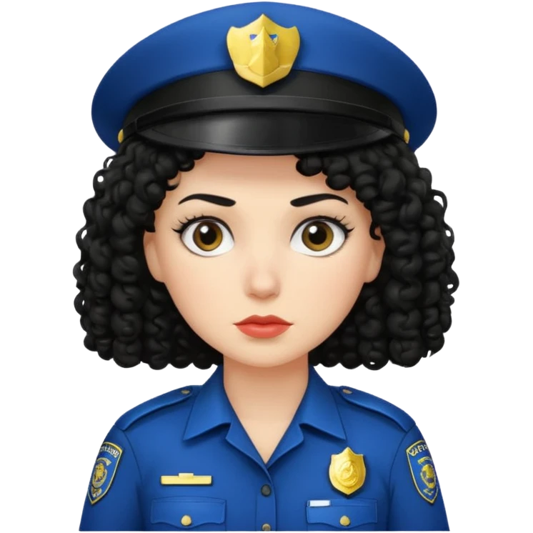 white woman police with black curly hair emoji | AI Emoji Generator