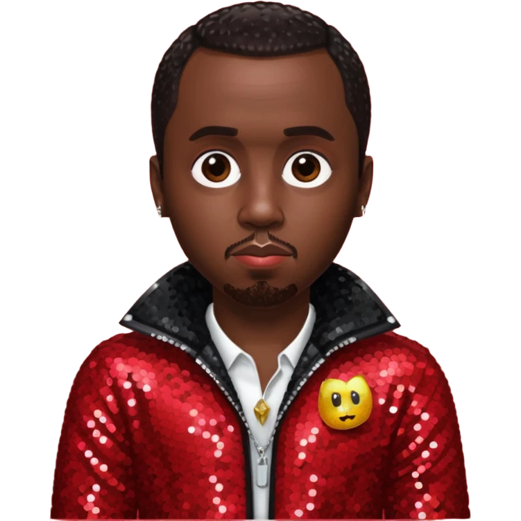 P. Diddy with dark brown hair, red sequin outfit emoji | AI Emoji Generator