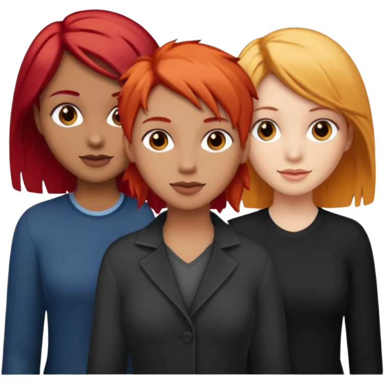 Can you create an image of 3 friends together one with red bright hair ...