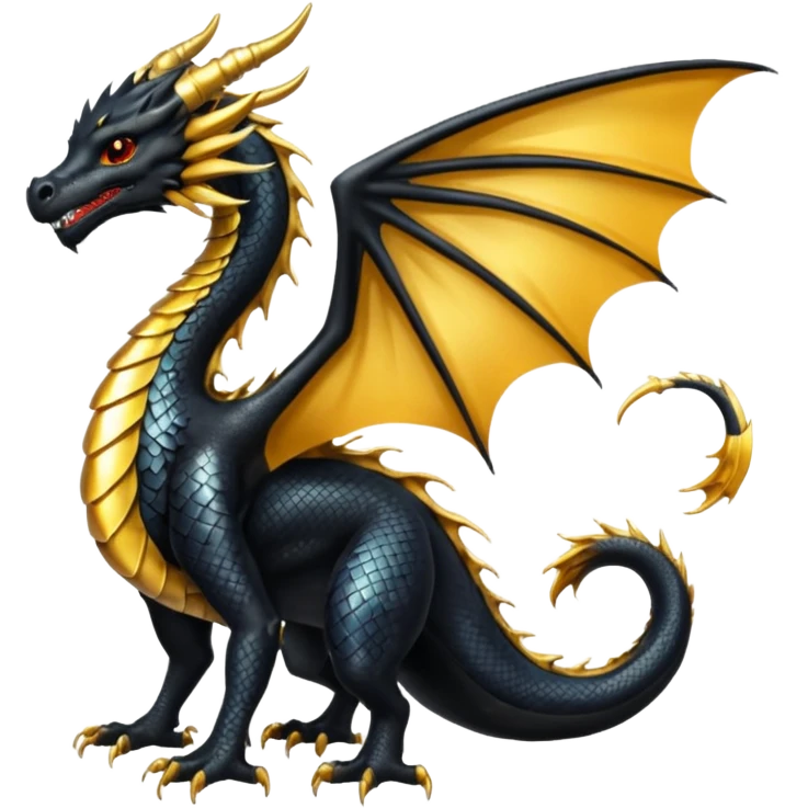a golden dragon with two legs and two wings and one tail and black ...