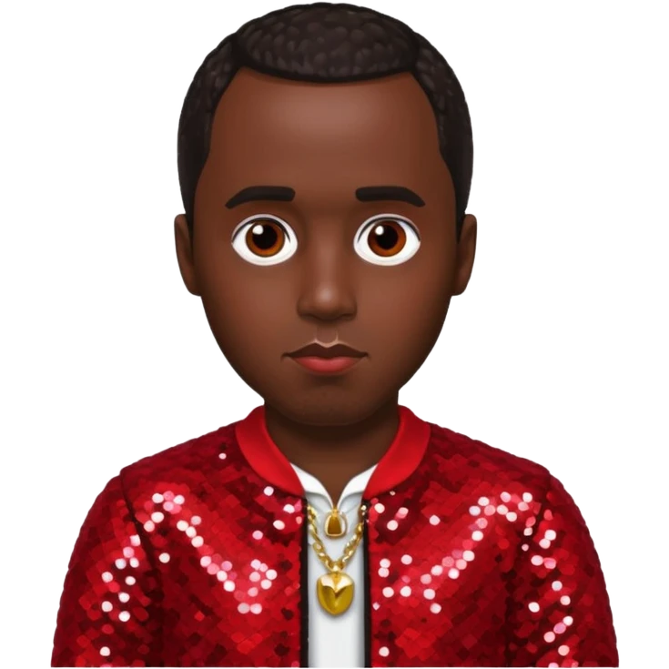 P. Diddy with dark brown hair, red sequin outfit emoji | AI Emoji Generator