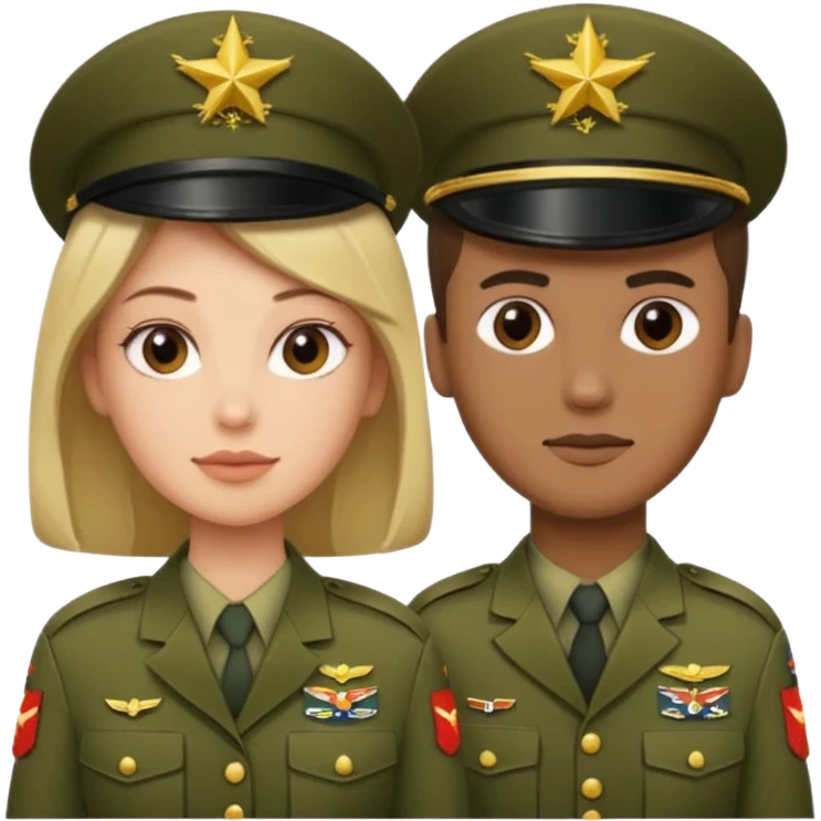 one emoji (female) wearing Army combat uniform and a second emoji (male ...