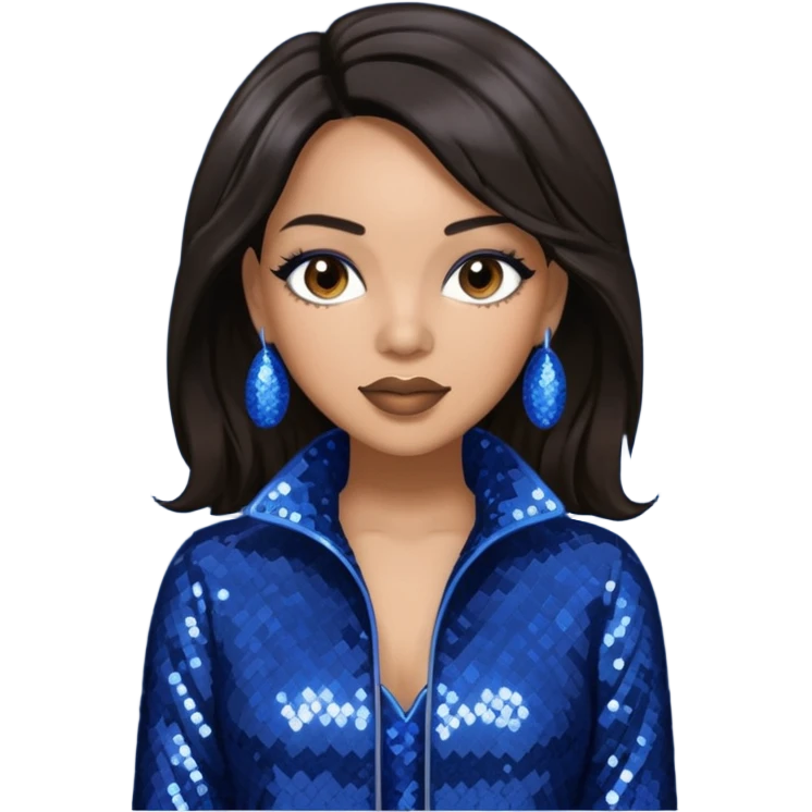 Monica, R&B Singer with dark brown hair, dark blue sequin outfit emoji ...