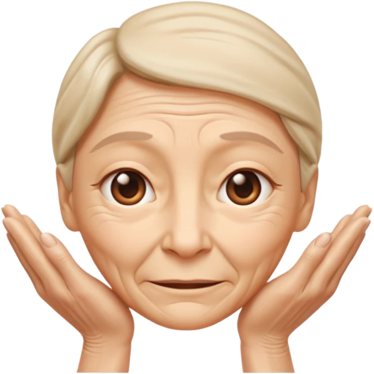 Simple emoji of a face with wrinkles being smoothed by hands, both ...
