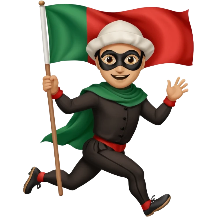 pulcinella con la maschera nera con bandiera italiana che corre emoji ...