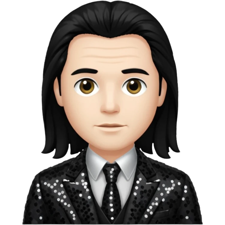 Charles Lee Ray with long black hair, dark suit sequin suit emoji | AI ...