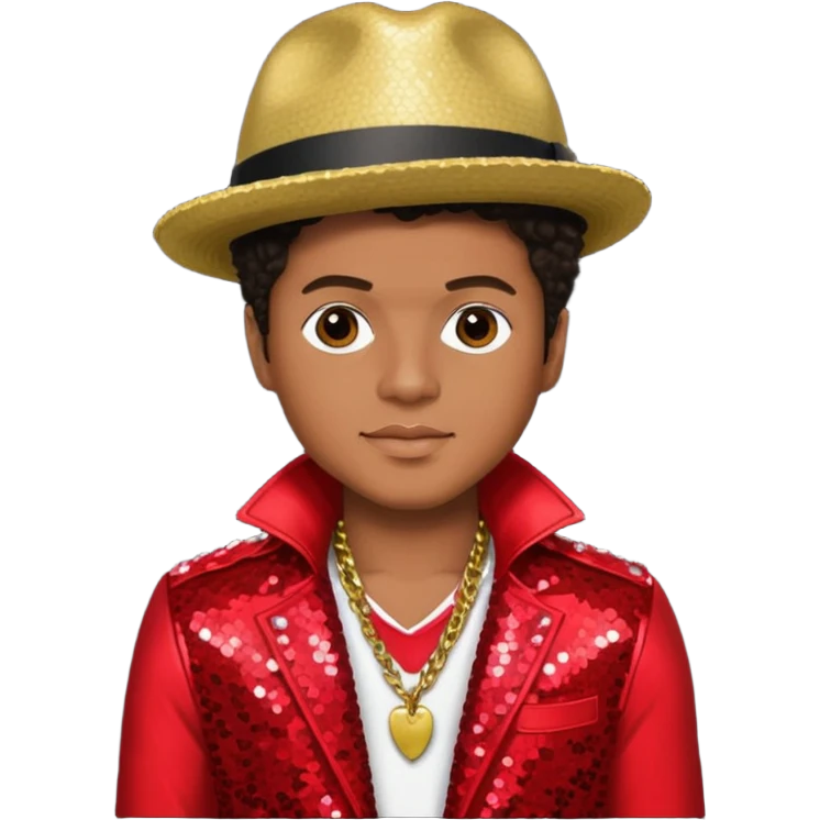 Bruno Mars with dark brown hair, red sequin outfit emoji | AI Emoji ...