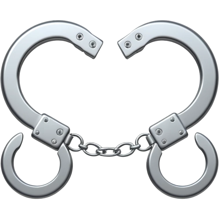 A pair of elegant handcuffs emoji made of silver chrome, smooth rounded ...