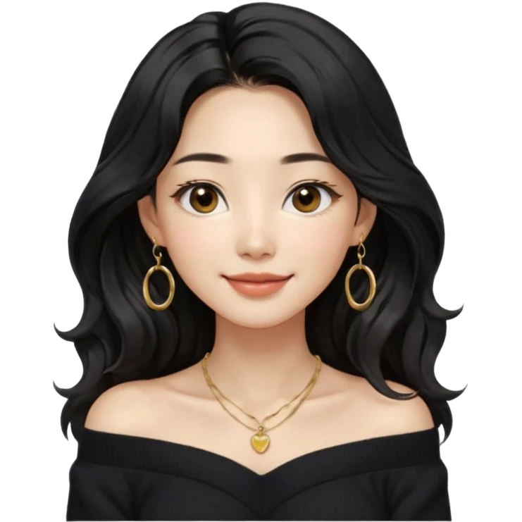 A South Korean girl in her thirties with long black soft wavy hair with ...