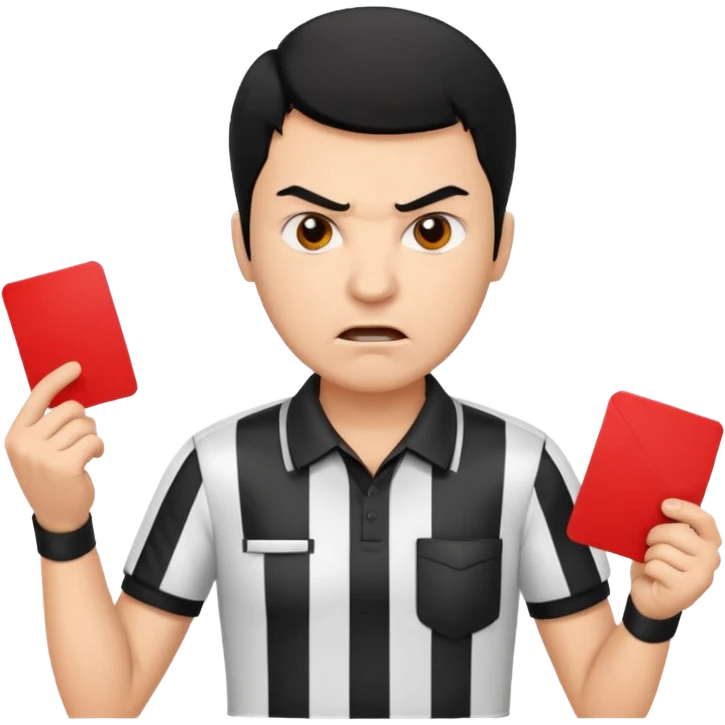 Referee with red card black hair and angry face emoji | AI Emoji Generator