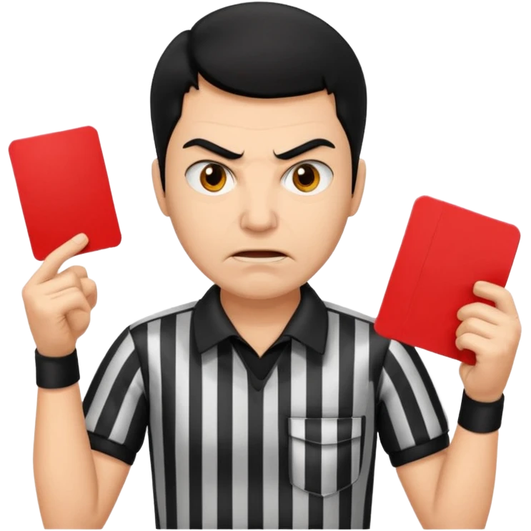 Referee with red card black hair and angry face emoji | AI Emoji Generator
