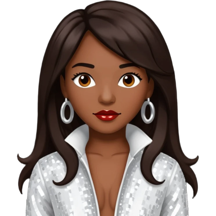 Chilli from TLC with dark skin, long dark brown hair, white sequin ...