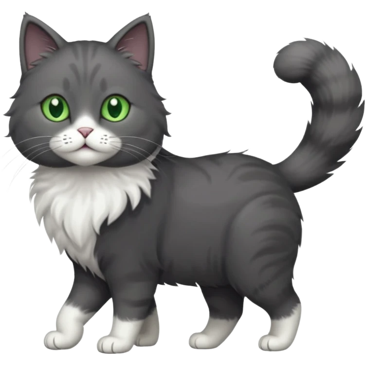 full body gorgeous solid dark grey cat with green eyes, white paws and ...