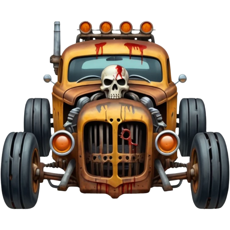 A mad max style hot rod in a zombie apocalypse, driving to the left. In ...