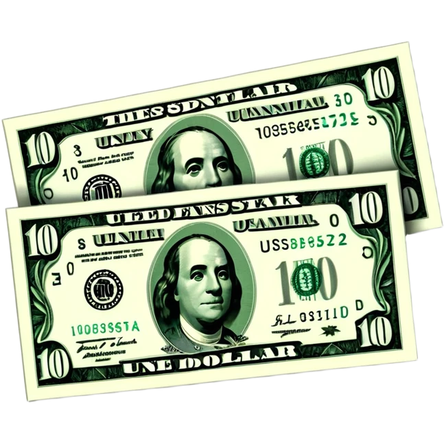 3D realistic US 100 dollar bill sticker, slight perspective, centered ...