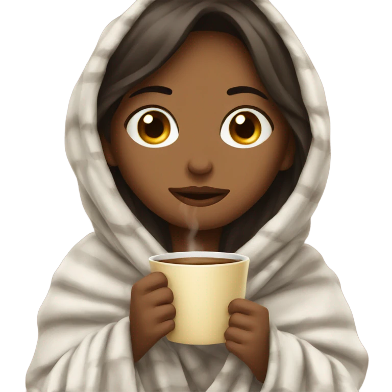 girl inside a blanket sipping coffee eyes closed emoji | AI Emoji Generator