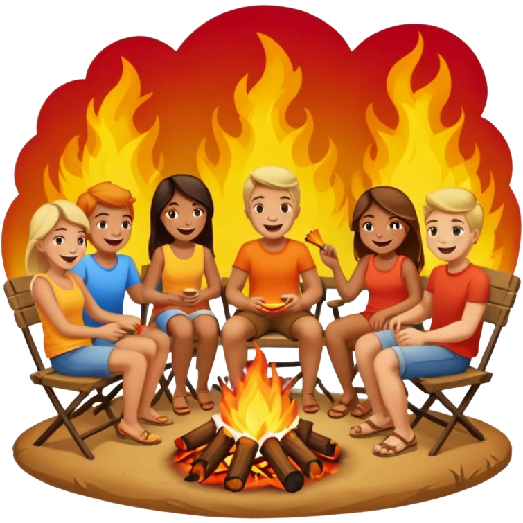 Born fire and people sitting beside born fire on chairs. Born fire is ...