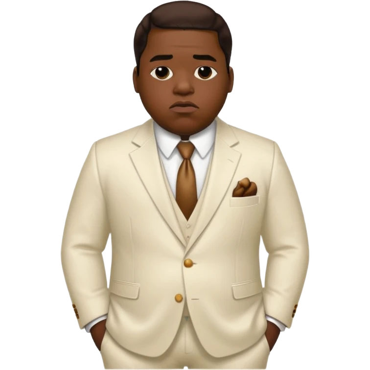 Biggie Smalls with dark brown hair, ivory outfit emoji | AI Emoji Generator