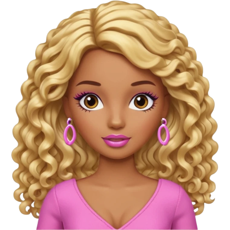 brown skin long curly blonde barbie with long lashes emoji | AI Emoji ...
