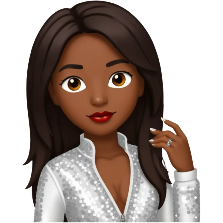 Chilli from TLC with dark skin, long dark brown hair, white sequin ...