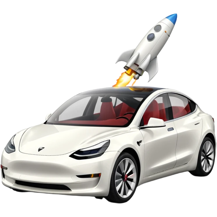Tesla model 3 white. Rocket boost on roof emoji | AI Emoji Generator