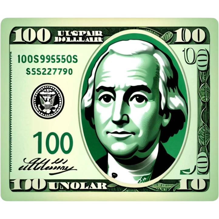 3D realistic US 100 dollar bill sticker, slight perspective, centered ...