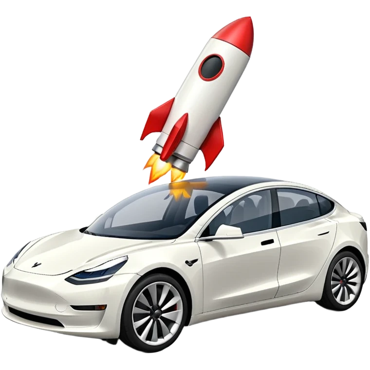 Tesla model 3 white. Two small rockets mounted flat on roof for extra ...