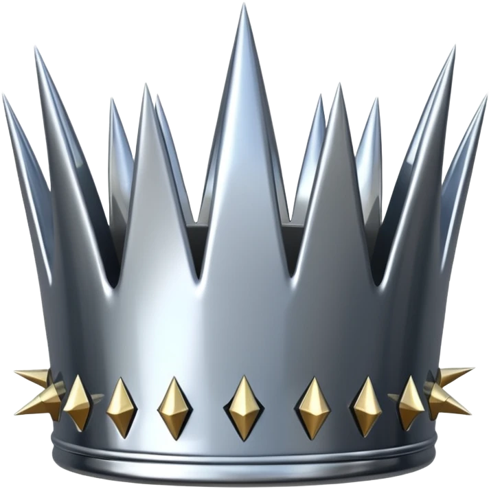 A spiked crown emoji made of silver chrome, sharp yet rounded metallic ...