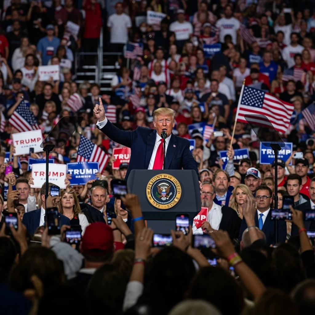 Donald Trump speaking at a rally emoji | AI Emoji Generator