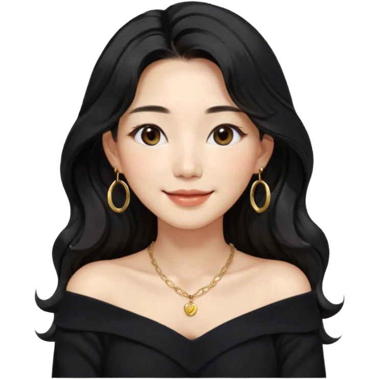 A South Korean girl in her thirties with long black soft wavy hair with ...