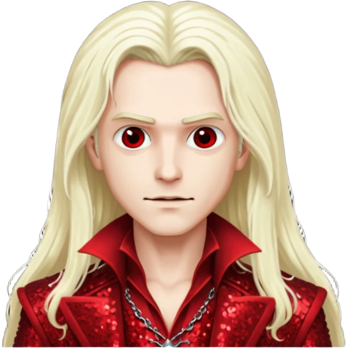 Alucard, Son of Dracula with long platinum blonde hair, dark red sequin ...