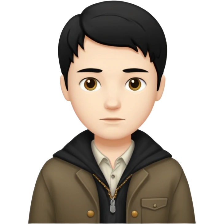 A white boy with black hair, wearing old clothes and a beautiful style ...