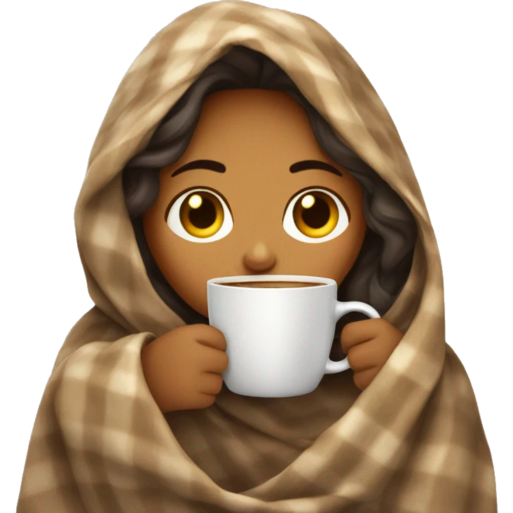 girl inside a blanket sipping coffee eyes closed emoji | AI Emoji Generator