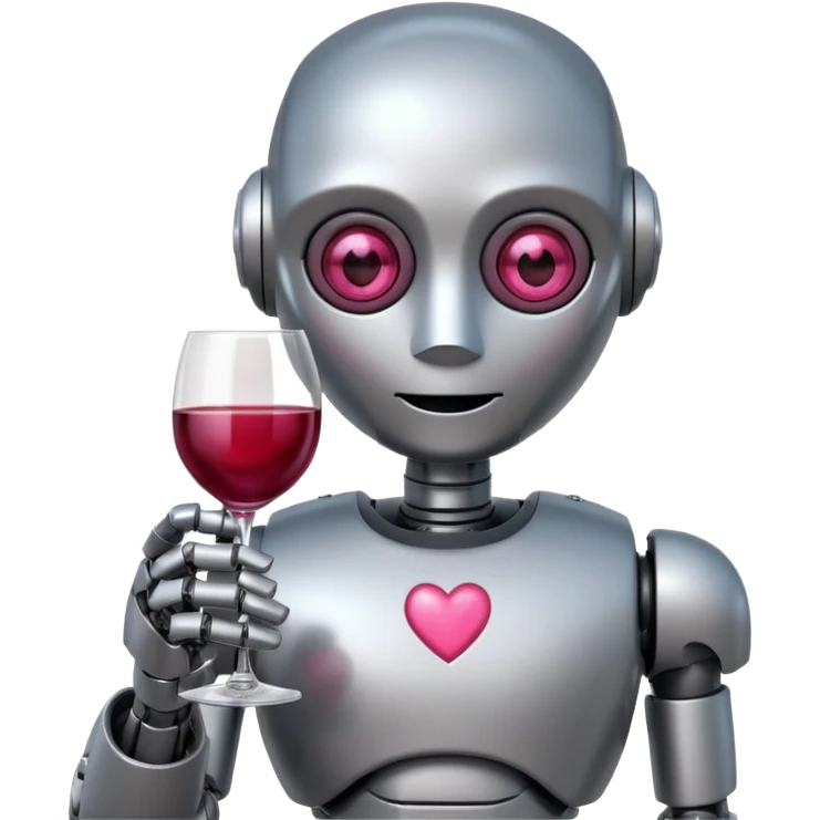Un robot elegante con vino en la mano y una sonrisa tímida y unos ojos ...