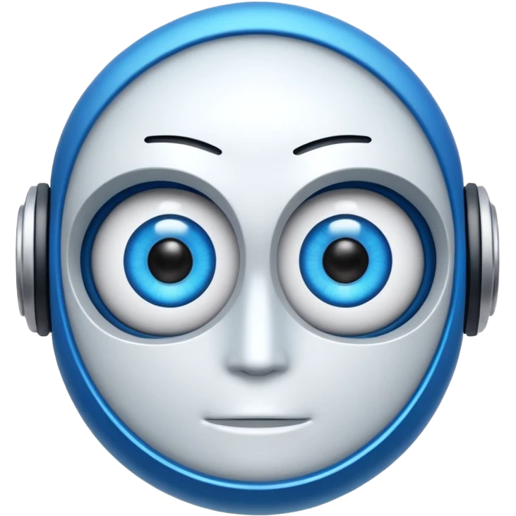 “Um robô branco e azul, com olhos digitais grandes, jeito atrapalhado e ...