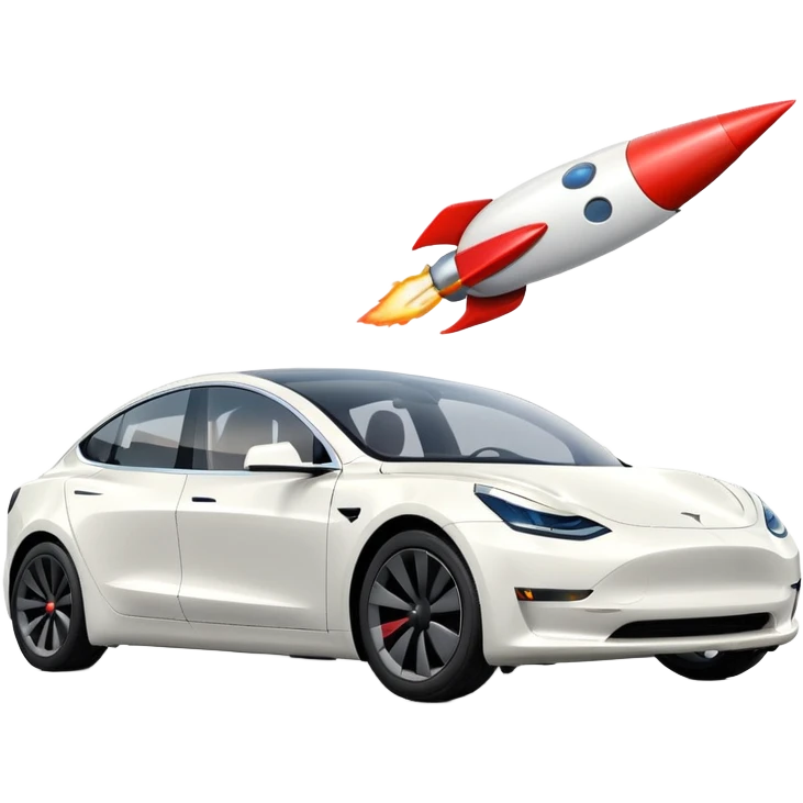 Tesla model 3 white. Rocket boost on roof emoji | AI Emoji Generator