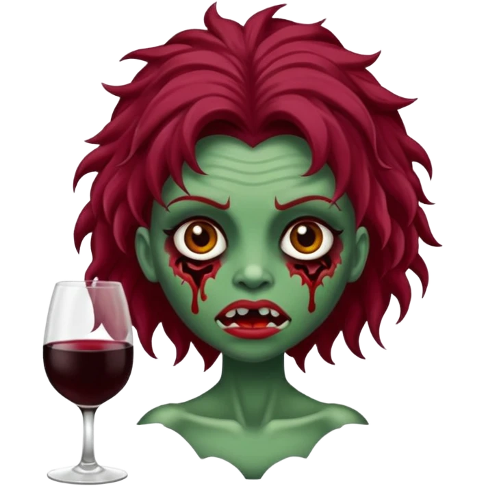 Uma zumbi garota com cabelo vermelho vinho ondulado e grande e franja ...