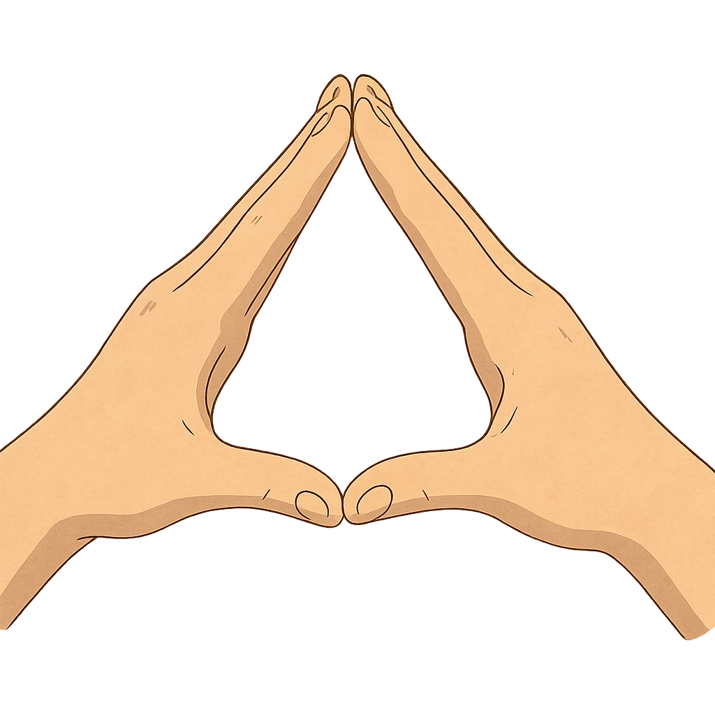 ghibli style two hands creating a pyramid shape with their fingers ...