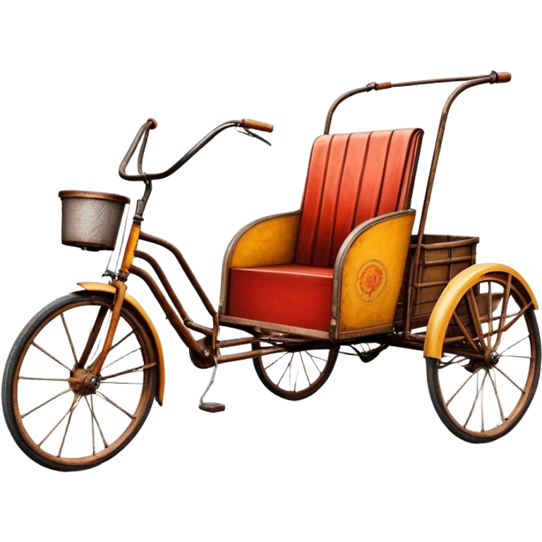 Cinematic Realistic Tricycle Rickshaw, depicted as a vintage manually ...