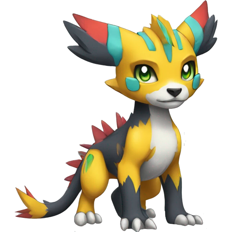 cute cool edgy Digimon-Fakemon-animal with colorful markings full body ...
