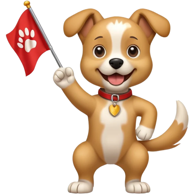 A cartoon dog waving a flag with paw print, shouting with energy. emoji ...