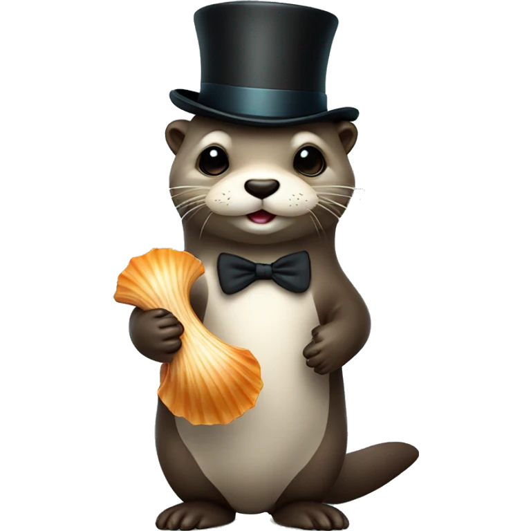 Cute Otter with glasses and top hat holding two scallop shells emoji ...