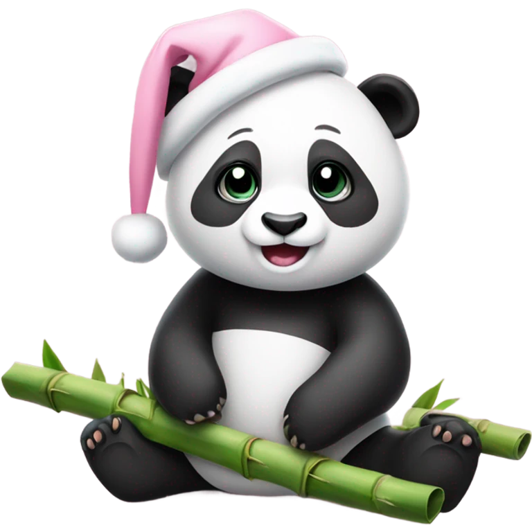 panda with pastel pink christmas hat eating bamboo emoji | AI Emoji ...