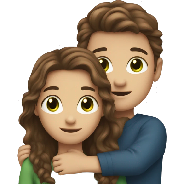 brown hair blue eyed girl hugging brown hair green eyed boy emoji | AI ...