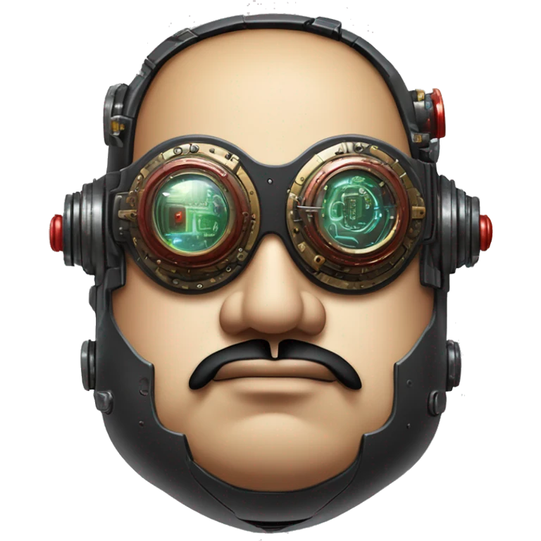Fat cyborg head with red steampunk goggles, black goatee and circuits ...