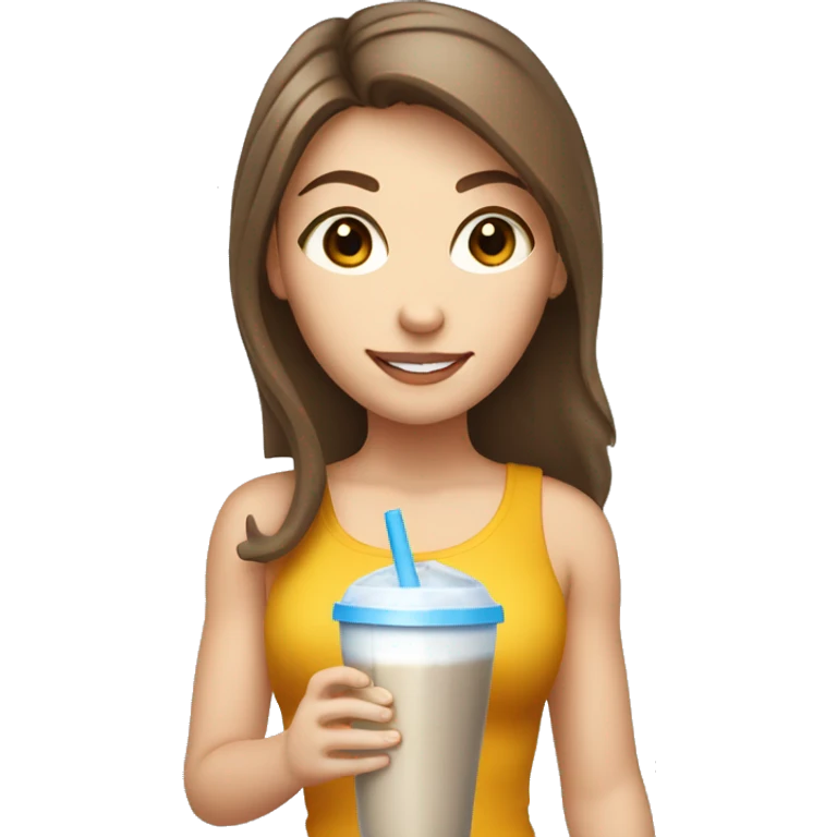 Brown haired white girl drinking protein shake emoji | AI Emoji Generator